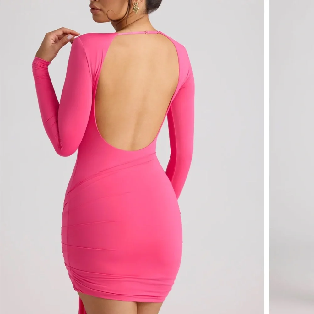 Oh Polly | Dresses | Oh Polly Long Sleeve Draped Mini Dress In Magenta ...
